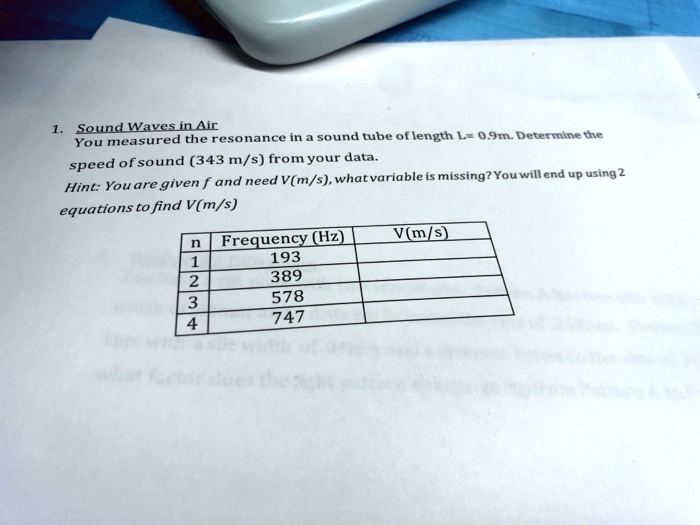 SOLVED:Sound Waves in Aic You measured the resonance in sound tube of ...