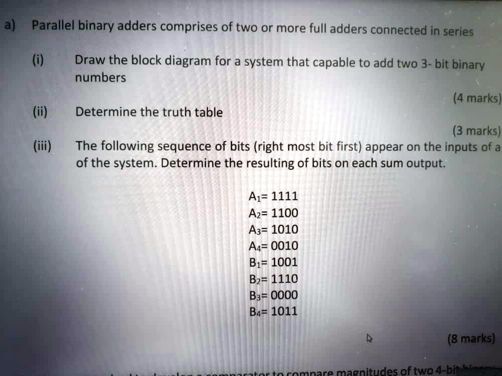 a) Parallel binary adders comprises of two or more full adders connected in series (i) Draw the ...