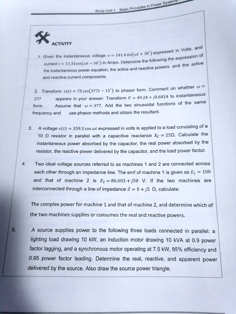 SOLVED: Study Unit 1 Basic Principles X ACTIVITY and reactive current ...