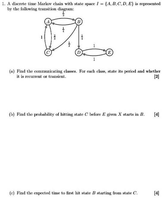 1. A discrete time Markov chain with state space I = {A, B, C, D, E} is represented by the ...