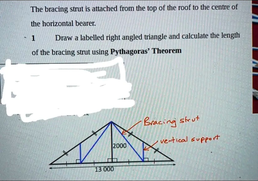 SOLVED: The bracing strut is attached from the top of the roof to the ...