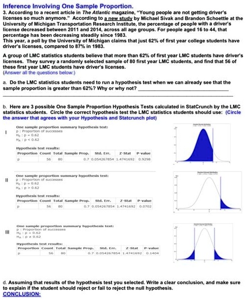 SOLVED: Inference Involving One Sample Proportion. 3. According to a recent article in The ...