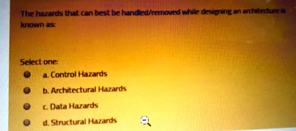 The hazards that can best be handled/removed while designing an architecture is known as: Select ...