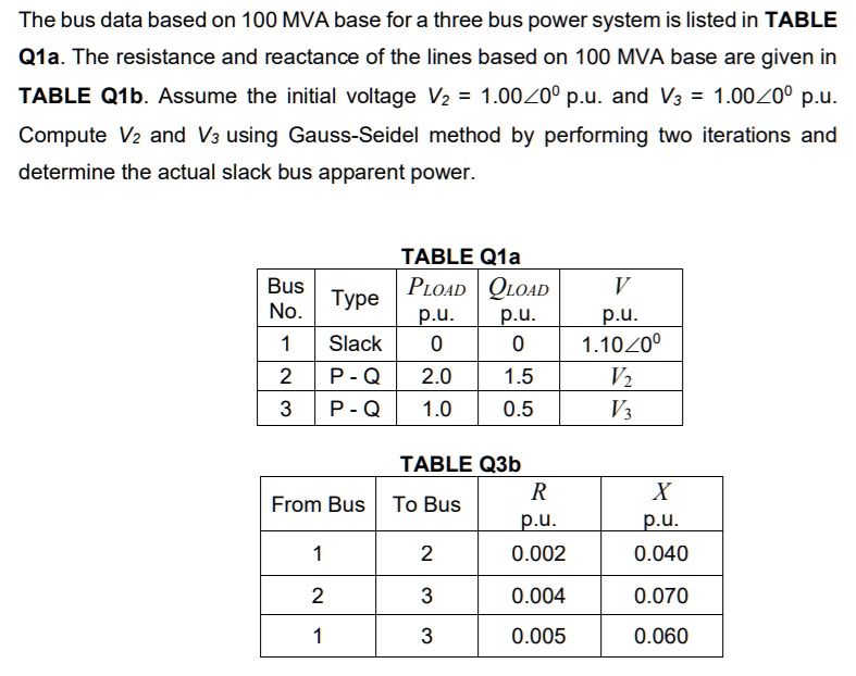 SOLVED: The bus data based on 100 MVA base for a three-bus power system ... SOLVED: The bus data based on 100 MVA base for a three-bus power system ...