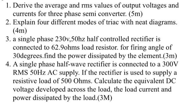 SOLVED: 1. Derive the average and rms values of output voltages and currents for a three-phase ...