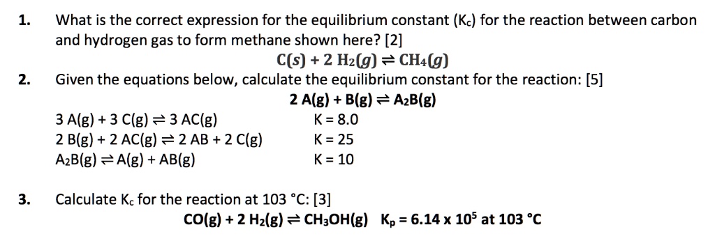 what is the correct expression for the equilibrium constant kc for the ...