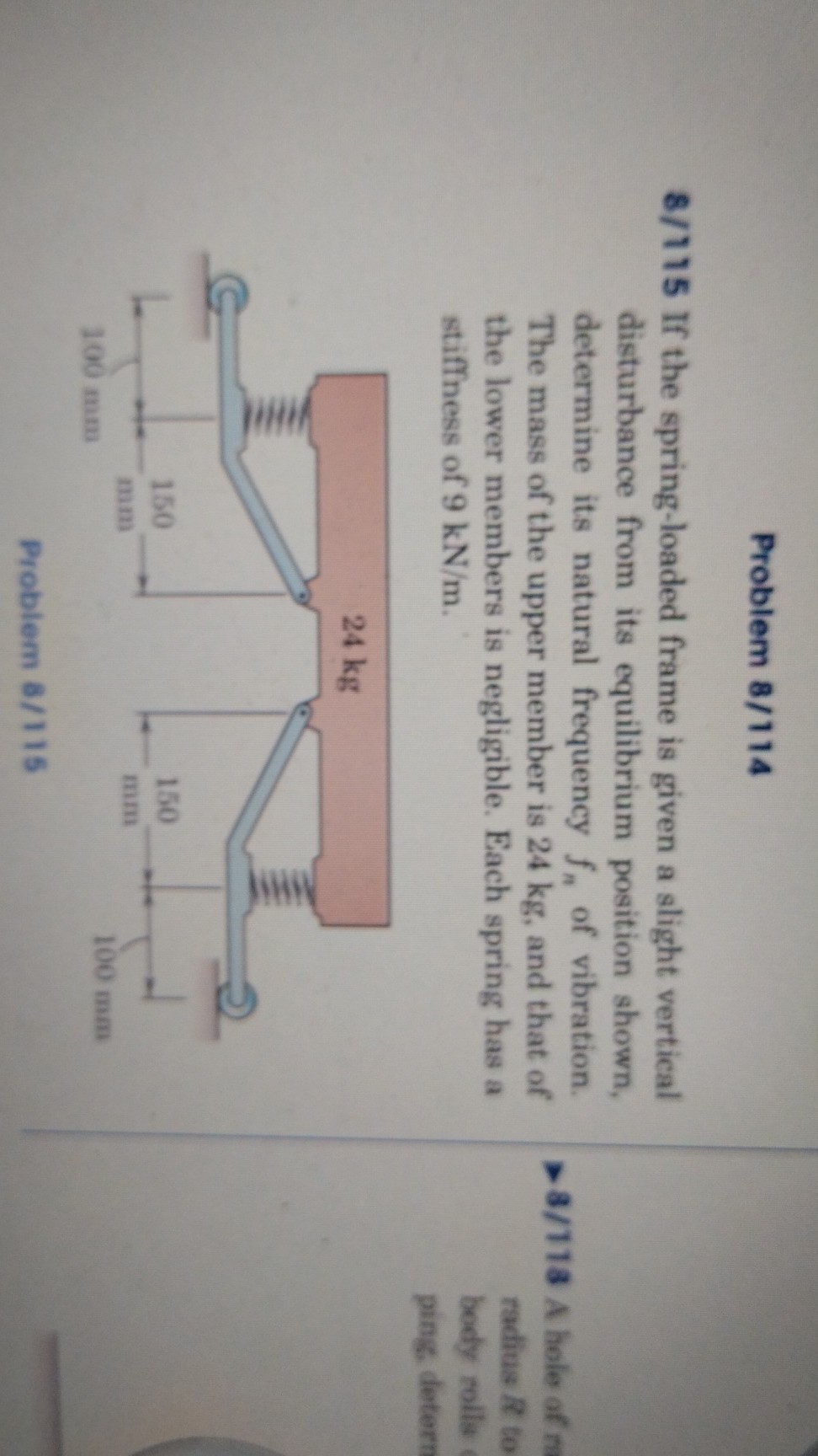 Problem 8/114 8/115 If the spring-loaded frame is given a slight ...