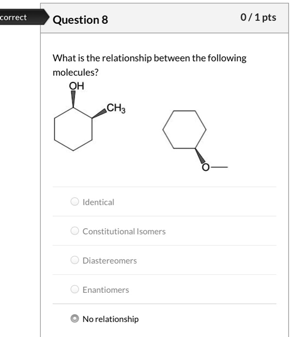 SOLVED: correct Question 8 0/1pts What is the relationship between the following molecules? OH ...