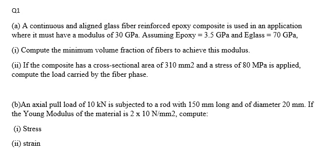 SOLVED: (a) A continuous and aligned glass fiber reinforced epoxy composite is used in an ...