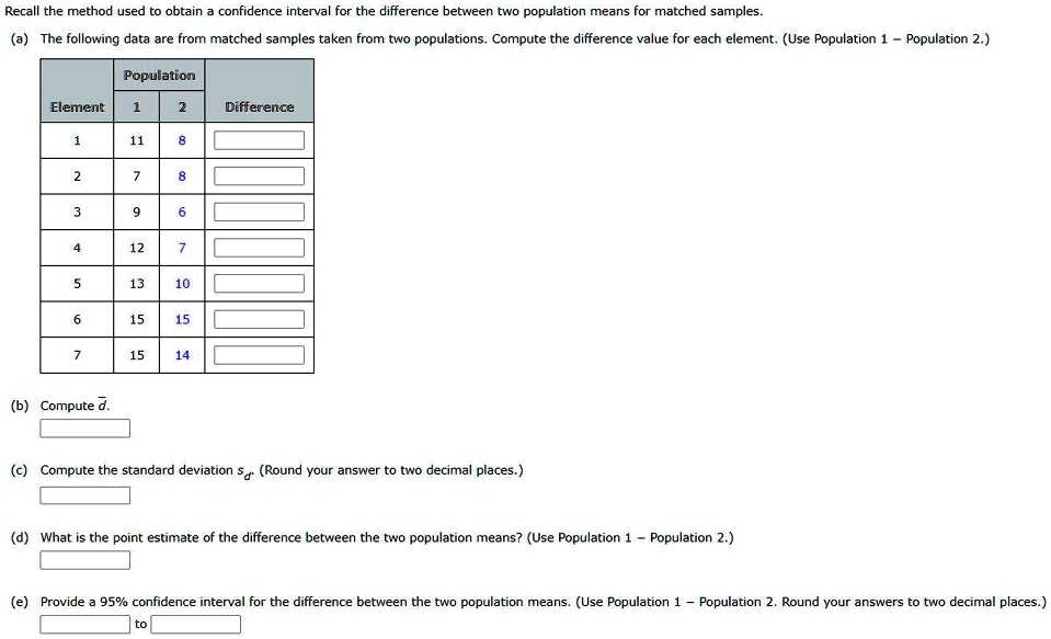 SOLVED: Recall the method used obtain confidence intervab for the difference between two ...