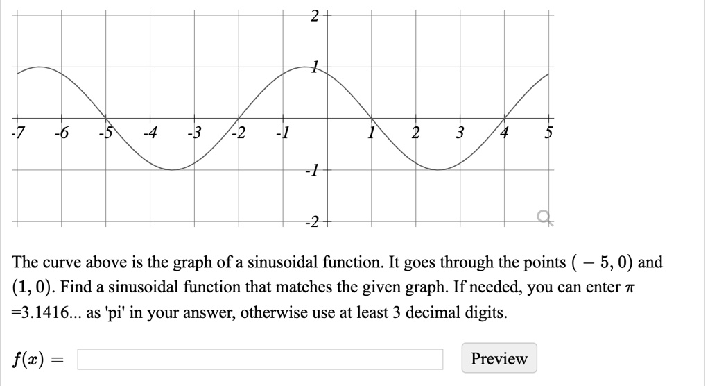 SOLVED: The curve above is the graph of a sinusoidal function. It goes through the points ( 5, 0 ...