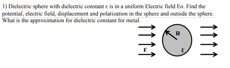 SOLVED: A dielectric sphere with dielectric constant Îµ is in a uniform electric field Eâ ...