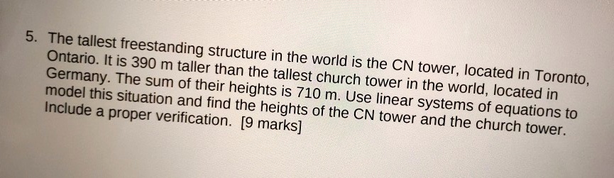 SOLVED: 5. The tallest freestanding Setario It i5 896mndallersthacture ...
