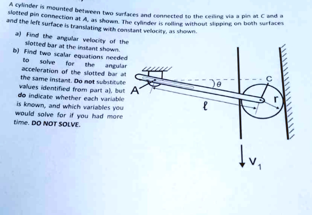 SOLVED: a) Find the angular velocity of the slotted bar at the instant shown. b) Find two scalar ...