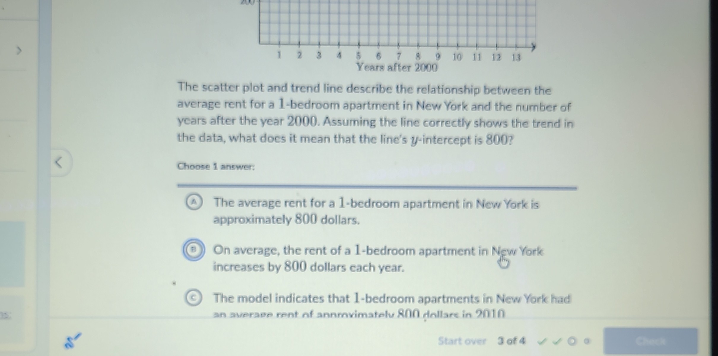 The scatter plot and trend line describe the relationship between the ...