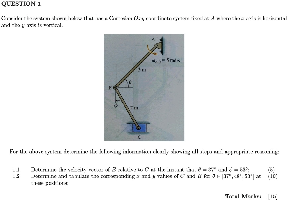question 1 consider the system shown below that has a cartesian oxy ...