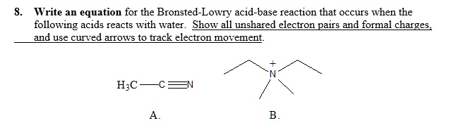 SOLVED: Write an equation for the Bronsted-Lowry acid-base reaction that occurs when the ...