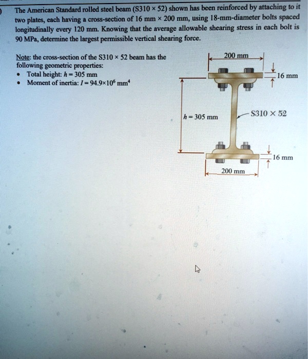 Solved The American Standard Rolled Steel Beam S310x52 Shown Has