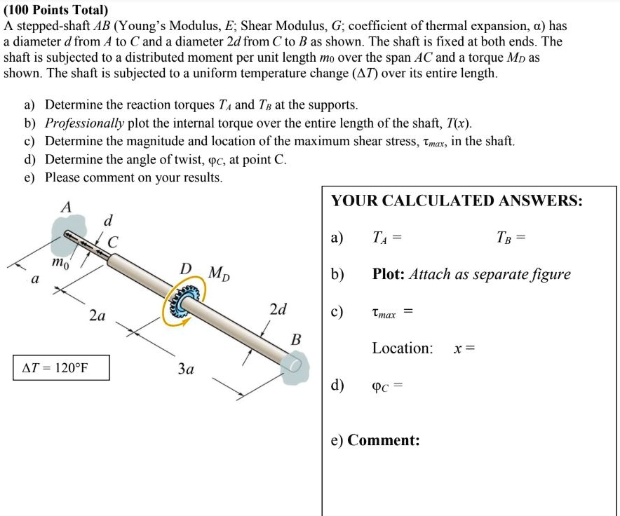 SOLVED: A stepped-shaft AB (Young’s Modulus, E; Shear Modulus, G ...