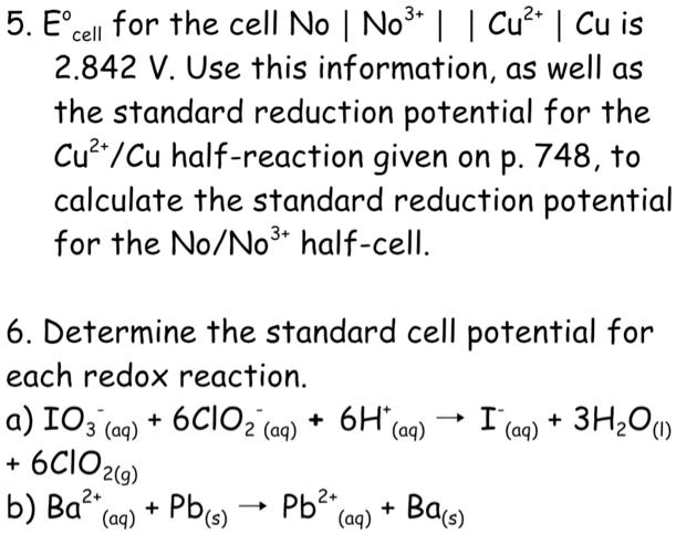 5e cell for the cell no no3 cuz cu is 2842 v use this information as ...