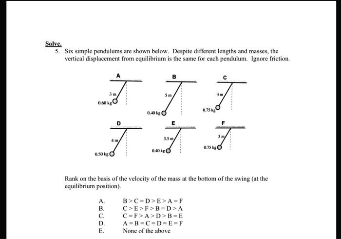 Six simple pendulums are shown below. Despite different lengths and ...