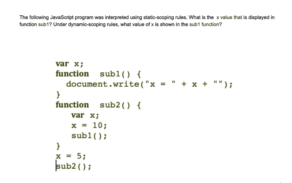 Solved The Following Javascript Program Was Interpreted Using Static Scoping Rules What Is The