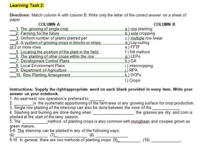 SOLVED: Learning Task 2: Directions: Match column A with column B. Write only the letter of the ...