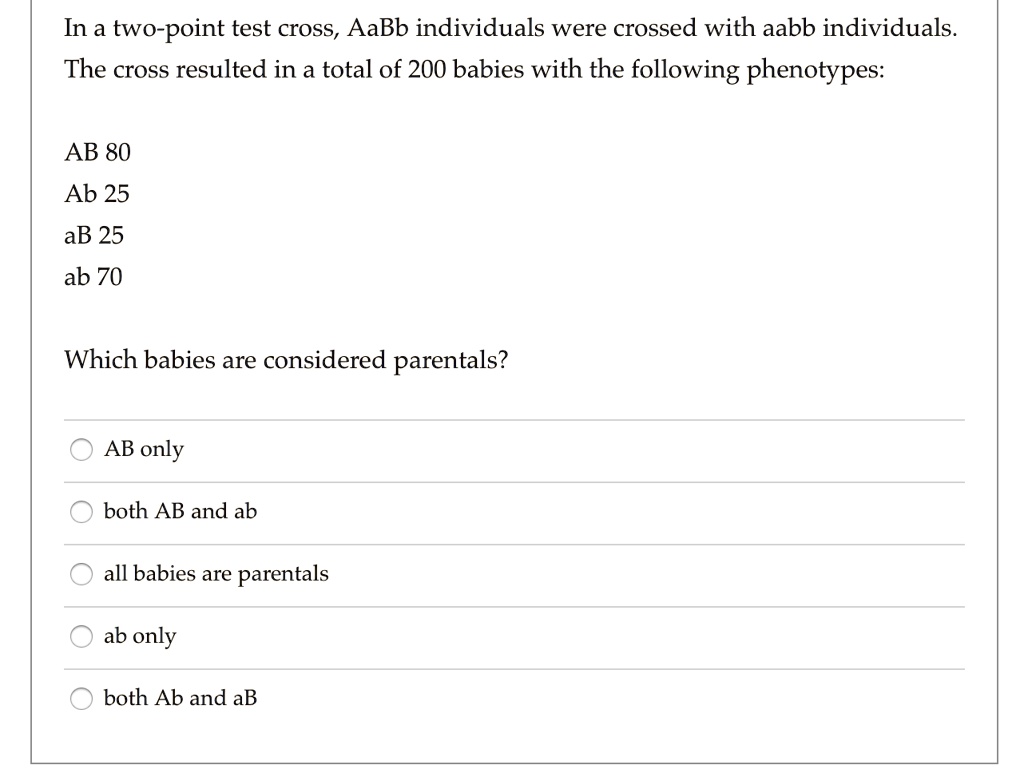 SOLVED:In a two-point test crOss, AaBb individuals were crossed with ...