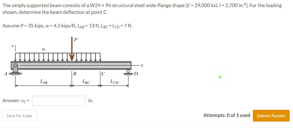 SOLVED: The simply supported beam consists of a W24x94 structural steel ...