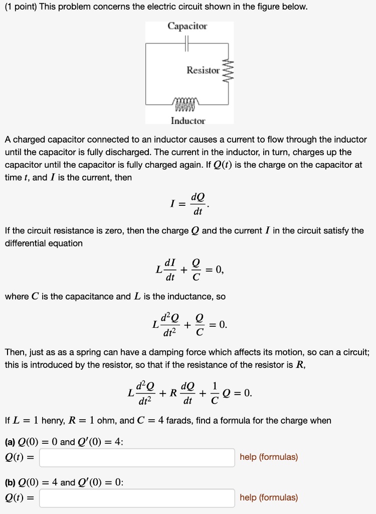 SOLVED: point) This problem concerns the electric circuit shown in the ... SOLVED: point) This problem concerns the electric circuit shown in the ...