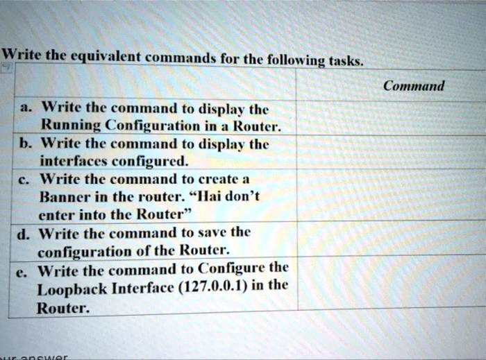 Solved Write The Equivalent Commands For The Following Tasks A Command Write The Command To