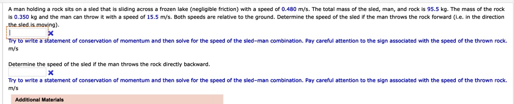 SOLVED: A man holding a rock sits on a sled that is sliding across a frozen lake (negligible ...