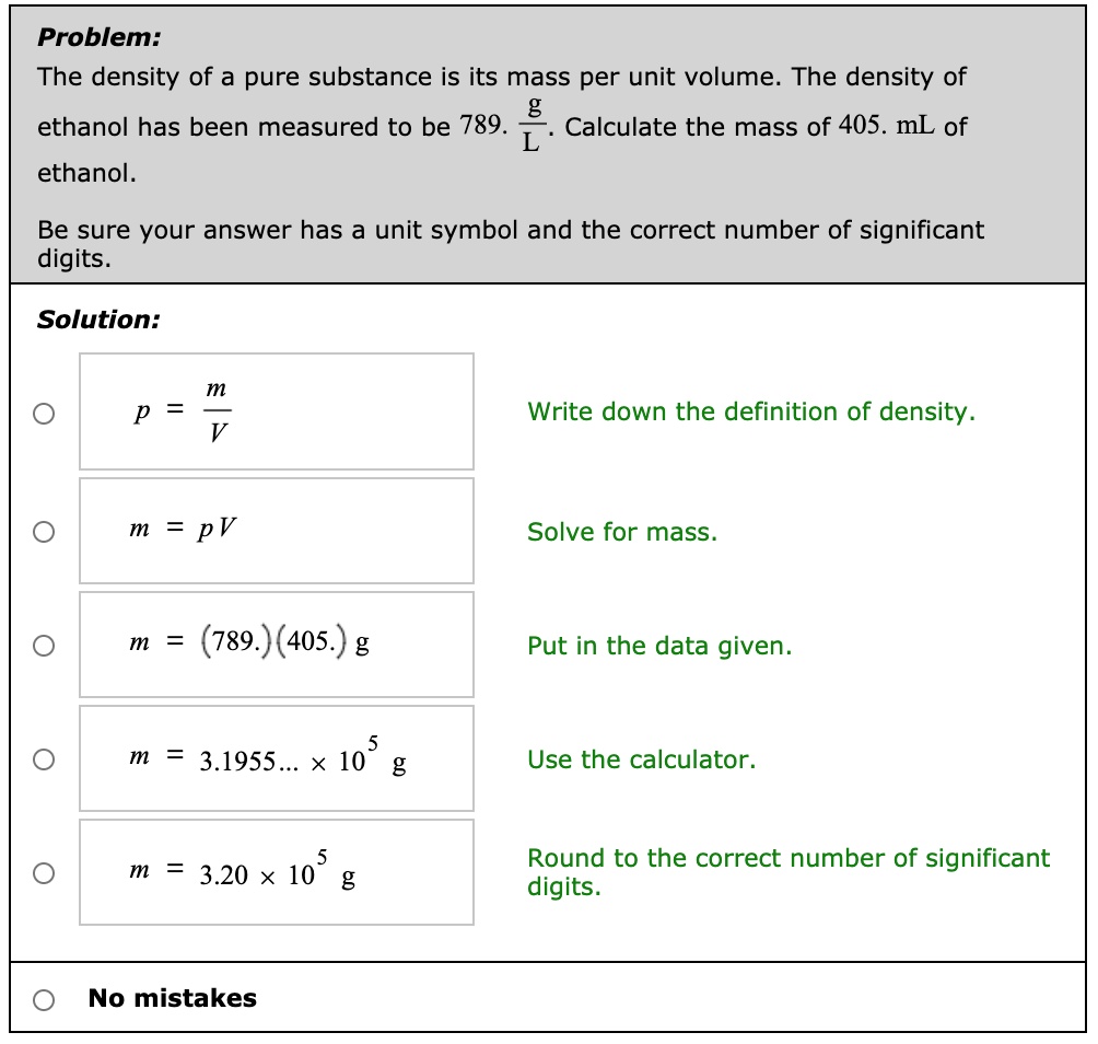 SOLVED: Problem: The density of a pure substance is its mass per unit ...