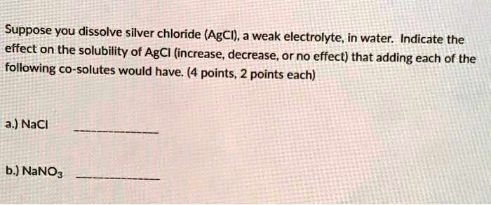 SOLVED: Suppose you dissolve silver chloride (AgCl), a weak electrolyte ...