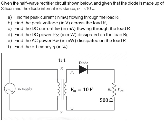given the half wave rectifier circuit shown below and given that the diode is made up of silicon ...