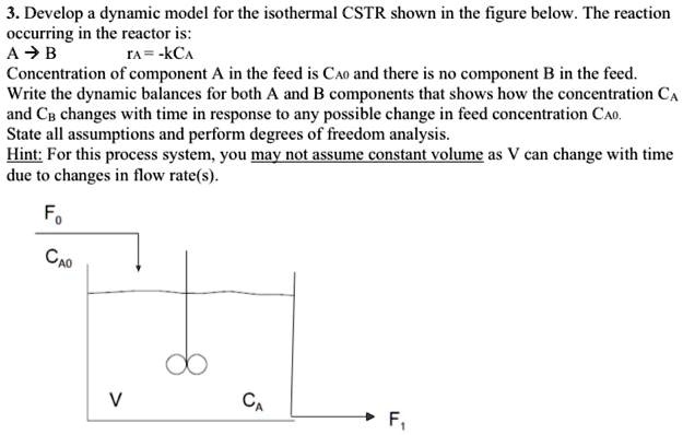 3. Develop a dynamic model for the isothermal CSTR shown in the figure below. The reaction ...