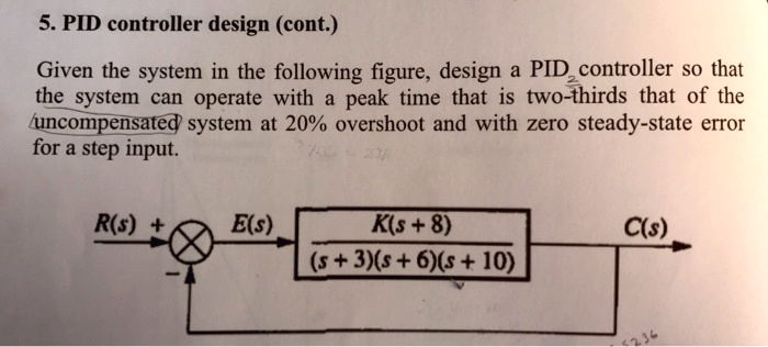 SOLVED: 5. PID controller design (cont.) Given the system in the following figure, design a PID ...