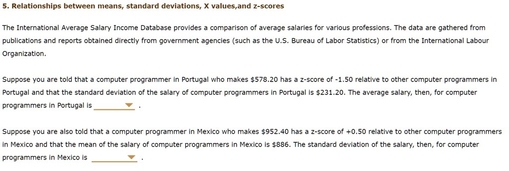 SOLVED: 5. Relationships between means, standard deviations, X values, and z-scores The ...