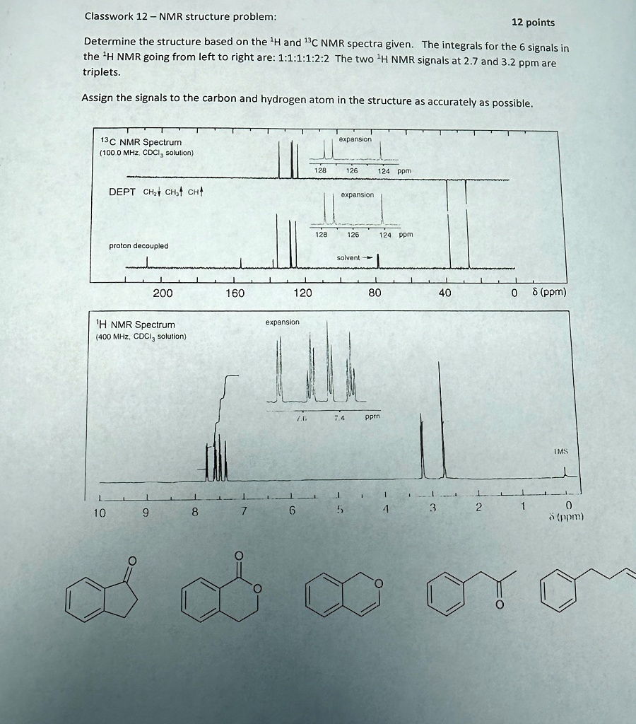 classwork 12 nmr structure problem 12 points determine the structure based on the 1h and 13c nmr ...