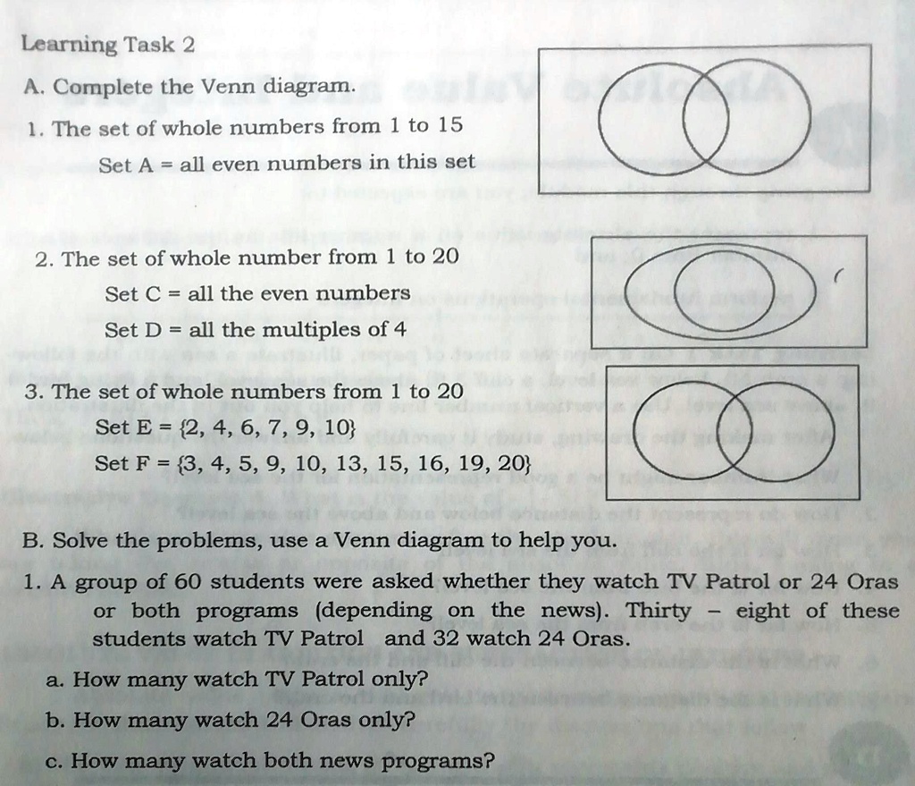 SOLVED: Learning Task 2 Please answer the following questions: Learning Task A: Complete the ...