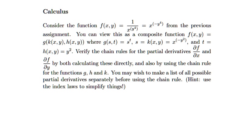 SOLVED:Calculus Consider the function f(z,y) (-y") from the previous assignment _ You can view ...