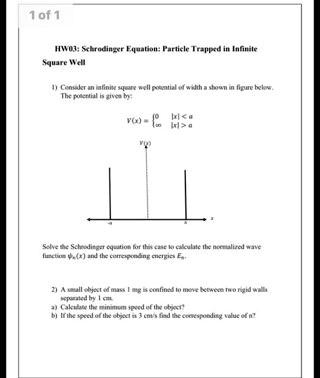 SOLVED: Consider an infinite square well potential of width a shown in ...