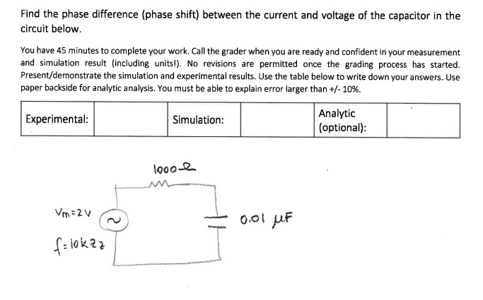 SOLVED: Find the phase difference (phase shift) between the current and voltage of the capacitor ...