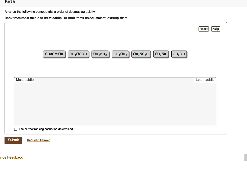 SOLVED: Par A Arrange the following compounds in order of decreasing acidity: Rank from most ...