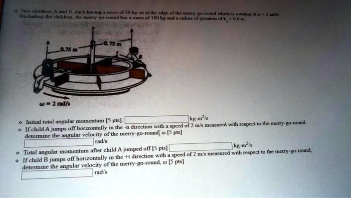 SOLVED: Two children A and B, each having a mass of 30 kg, sit at the ...