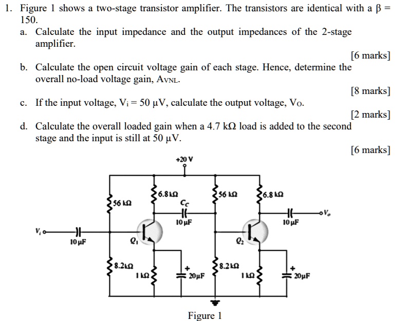 SOLVED: 1. Figure 1 shows a two-stage transistor amplifier. The ... SOLVED: 1. Figure 1 shows a two-stage transistor amplifier. The ...