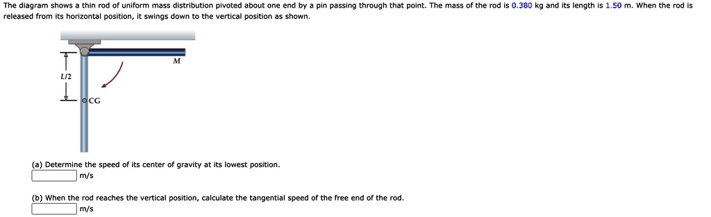 SOLVED: The diagram shows thin rod of uniform mass distribution pivoted ...