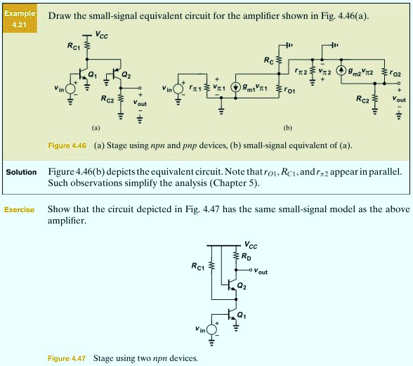 Example Draw the small-signal equivalent circuit for the amplifier shown in Fig. 4.46(a). 4.21 ...