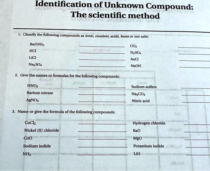 Identification of Unknown Compound: The scientific method 1. Classify ...