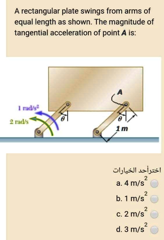 SOLVED: A rectangular plate swings from arms of equal length as shown ...